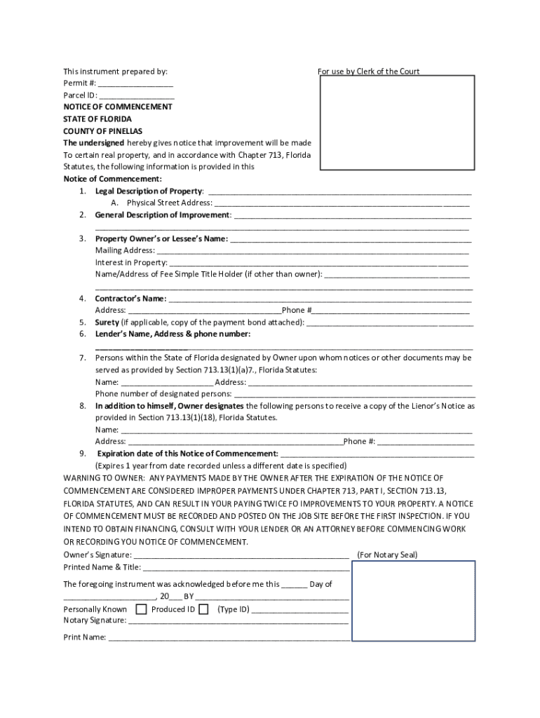 Fillable Online pinellas.govnotice-of-commencement-formNotice of Commencement Form - Pinellas ...