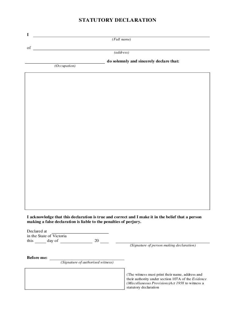 Fillable Online Statutory Declaration - Fill and Sign Printable ...