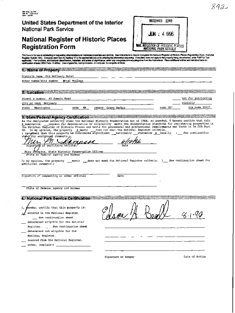 Fillable Online Fillable Online NFS Form 10-900 (Rev. 10-90) United ...