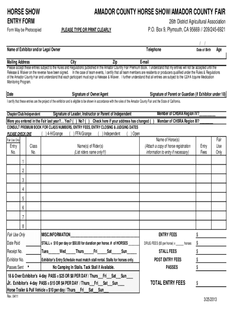 Fillable Online fairentry.comfairSignIn2022 Virginia State 4-H Horse ...