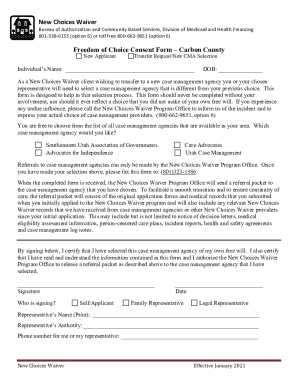 Fillable Online New Choices Waiver Freedom of Choice Consent Form ...