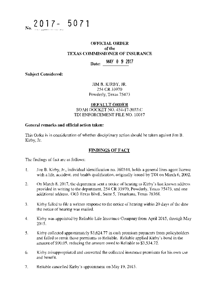 Fillable Online No. 2 0 1 7 4 9 3 7 OFFICIAL ORDER - Texas Department ...