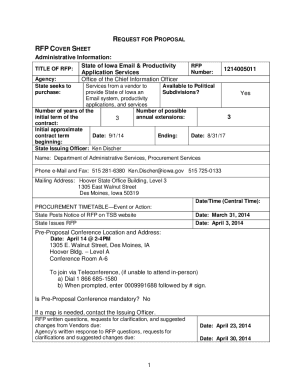 Fillable Online REQUEST FOR PROPOSAL RFP COVER SHEET - PDF Document Fax ...