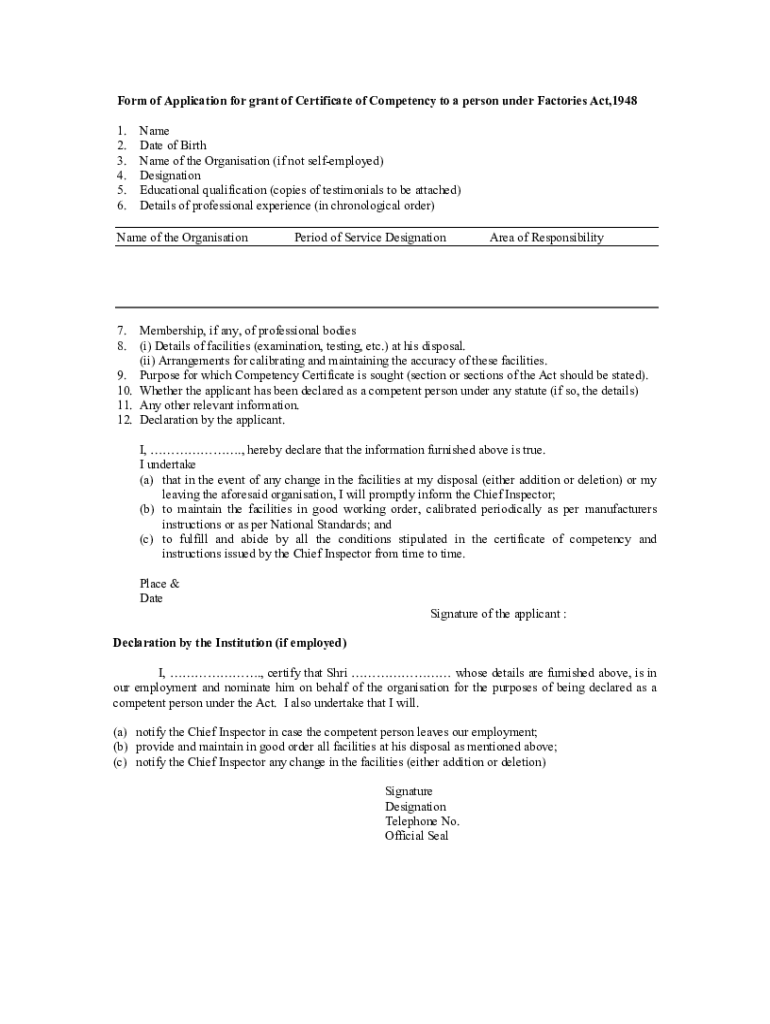 Fillable Online himachal nic Form of Application for grant of Certificate of Competency Fax ...