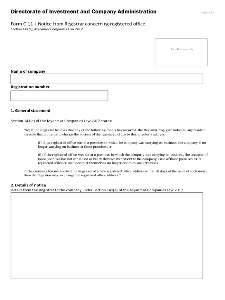 Fillable Online FORM C11 - NoticefromRegistrarregisteredoffice. Form ...