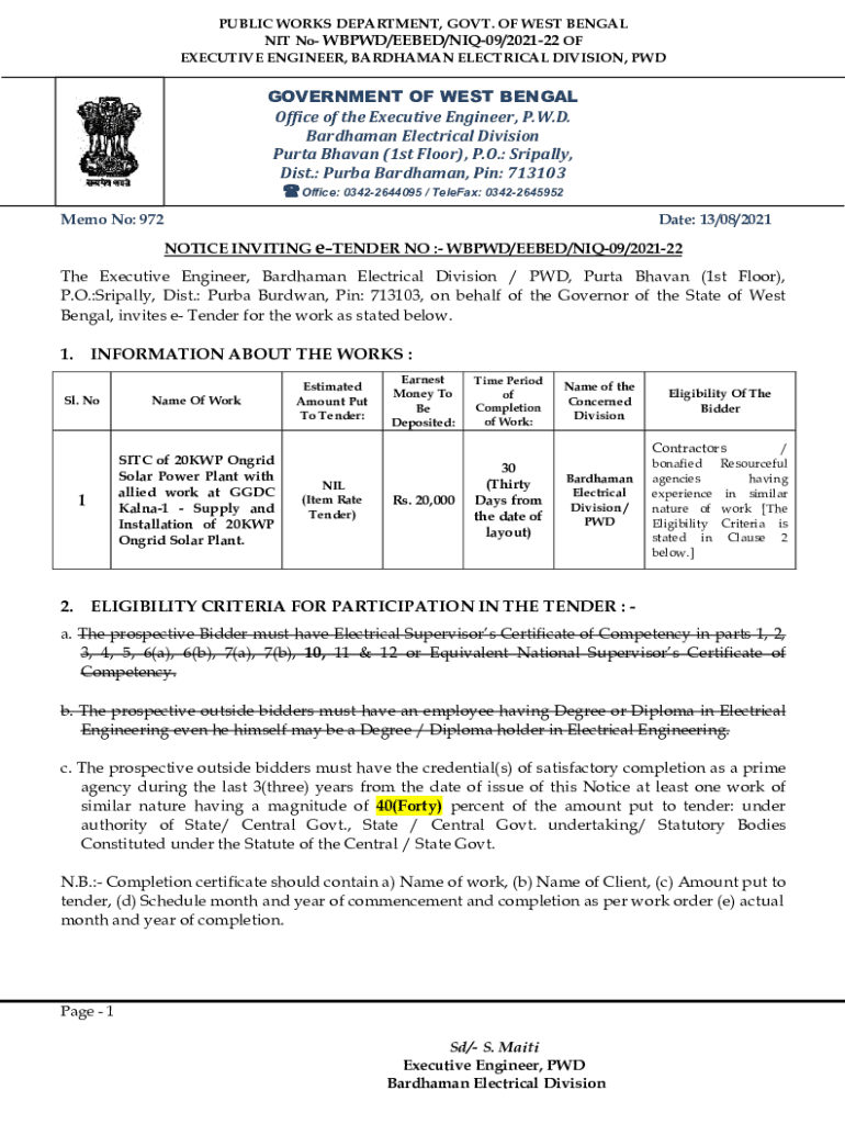 Fillable Online Qualified AgencyPublic Works Department, West Bengal - WB, PWD Fax Email Print ...
