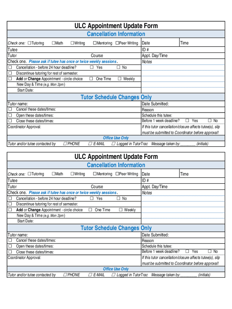 Fillable Online ULC Appointment Update Form - uncw.edu Fax Email Print ...