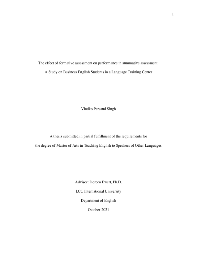 Fillable Online The Effects of Formative and Summative Assessment on Student's ... Fax Email ...