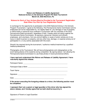 Fillable Online Waiver and Release of Liability Agreement - pgc.pa.gov ...