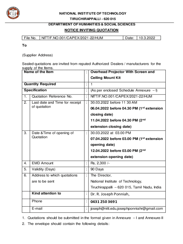 Fillable Online NIT Trichy - Architecture - National Institute of ...