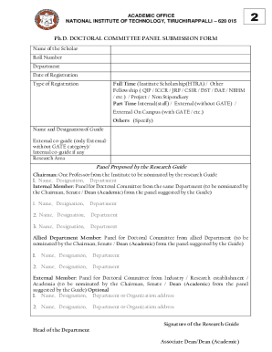 Fillable Online Ph.D. DOCTORAL COMMITTEE PANEL SUBMISSION FORM Fax Email Print - pdfFiller