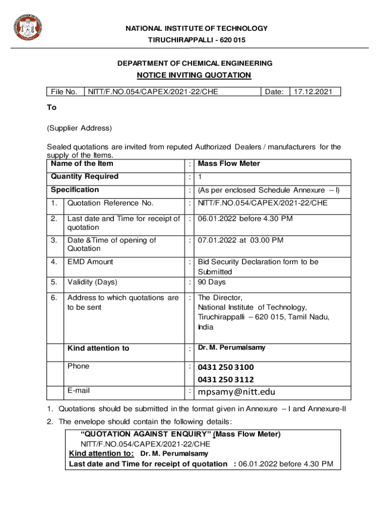 Fillable Online NIT Trichy - Chemical Engineering - National Institute ...