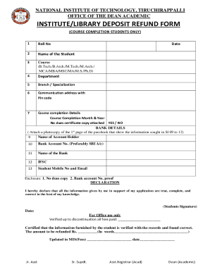 Fillable Online INSTITUTE/LIBRARY DEPOSIT REFUND FORM Fax Email Print ...