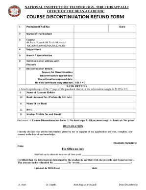 Fillable Online COURSE DISCONTINUATION REFUND FORM Fax Email Print ...