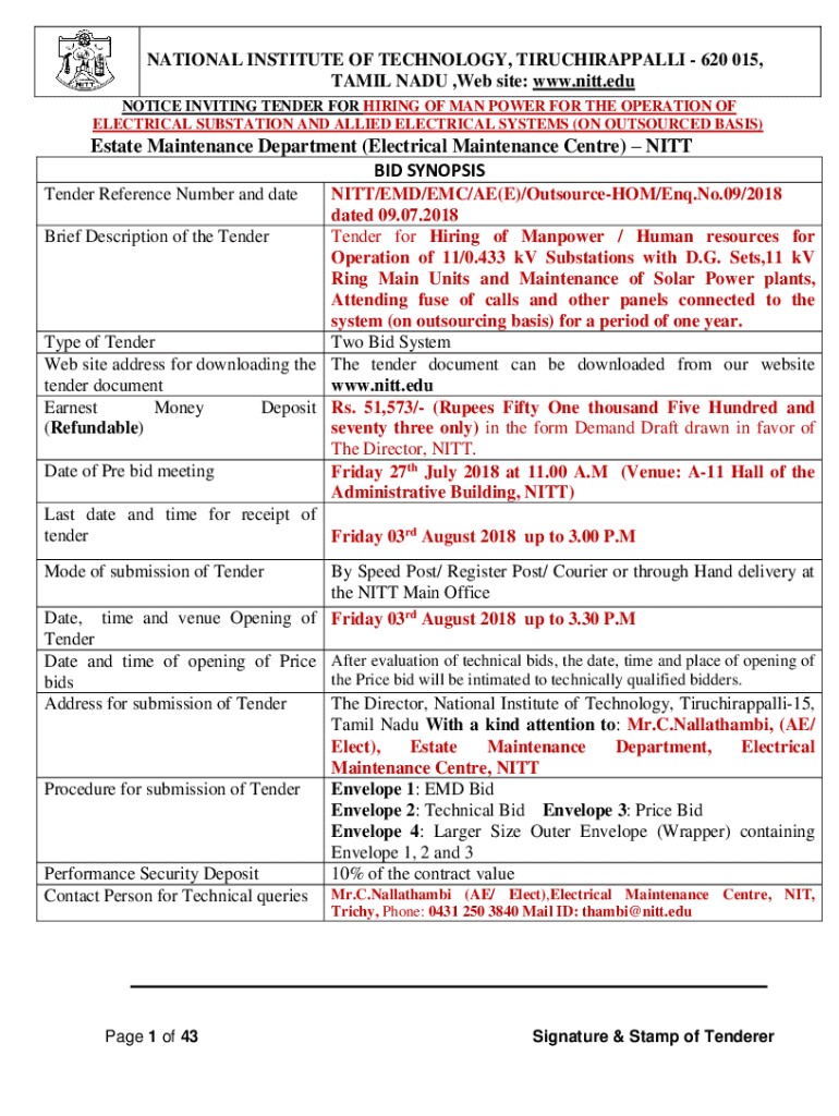 Fillable Online NITT BID SYNOPSIS Fax Email Print - pdfFiller