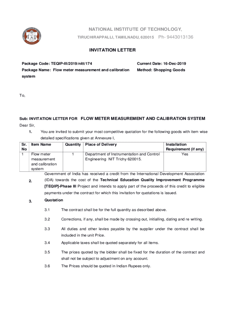 Fillable Online invitation letter - NIT Trichy Fax Email Print - pdfFiller