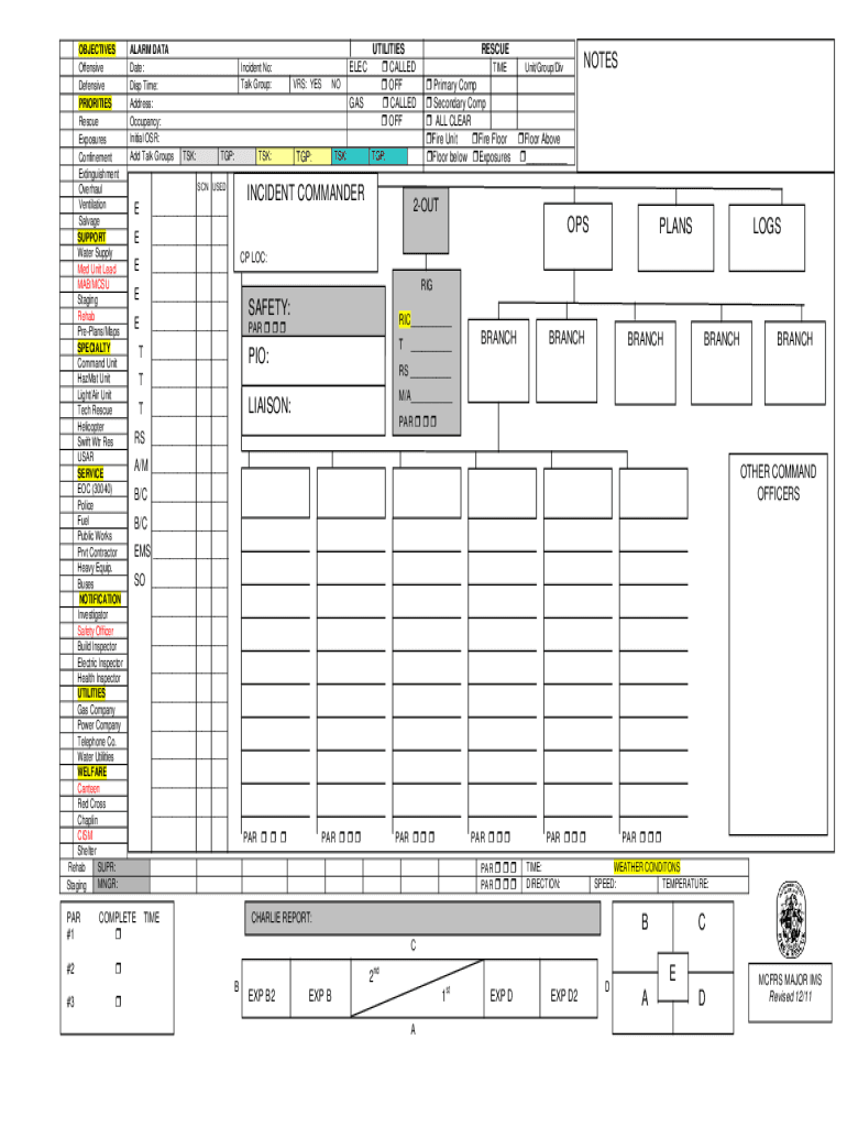 Fillable Online INCIDENT COMMANDER SAFETY: PIO: LIAISON: OPS PLANS ...
