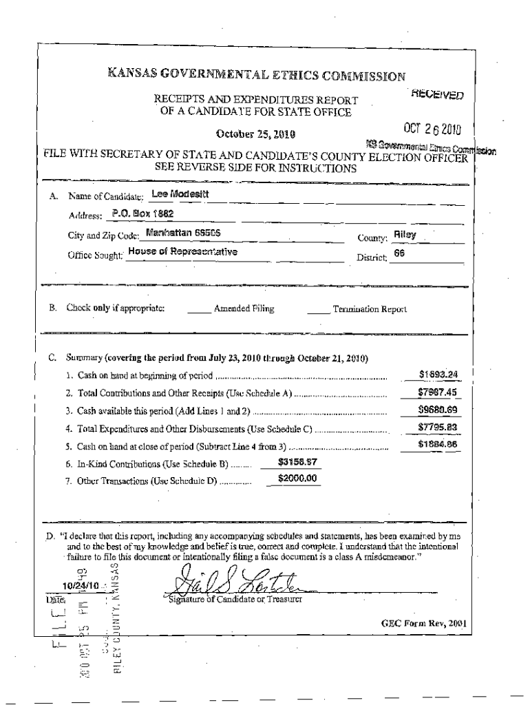 Fillable Online ethics ks Home - Governor of the State of Kansas Fax ...
