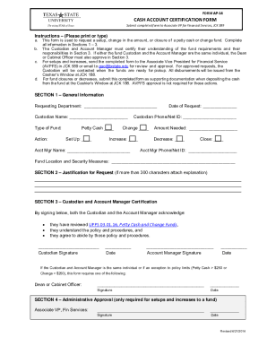 Fillable Online Form AP-14 Cash Account Certification Form 04-21-14 ...