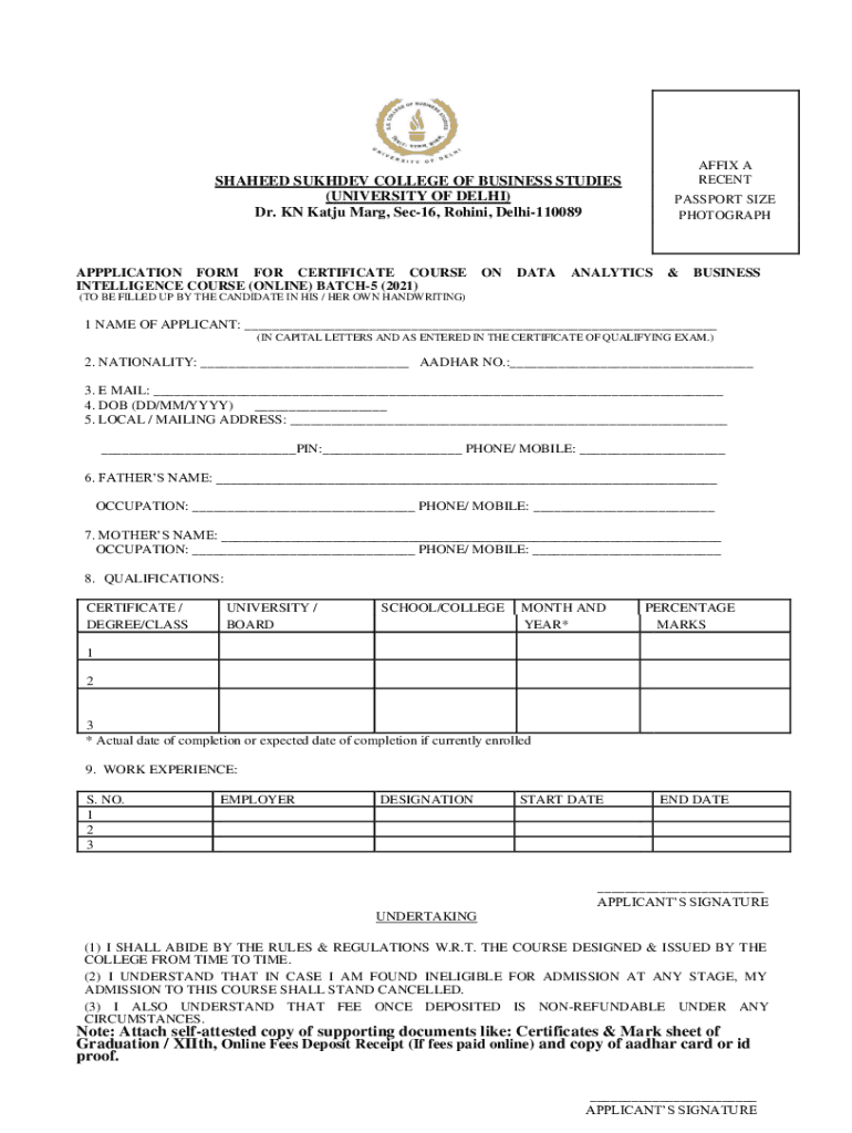 Fillable Online sscbs du ac Note: Attach self-attested copy of ...