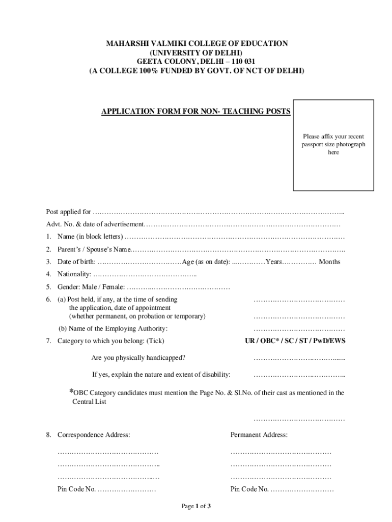 Fillable Online Application Form (Non Teaching Posts) Fax Email Print ...