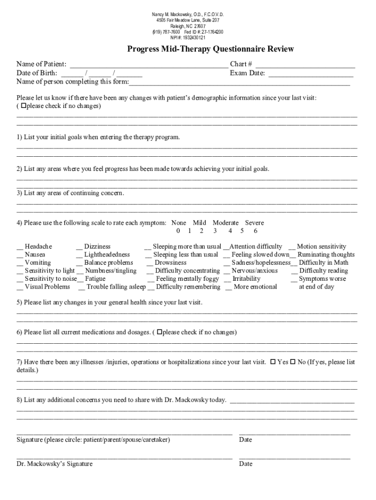 Fillable Online Progress Mid-Therapy Questionnaire Review 2021.doc Fax ...