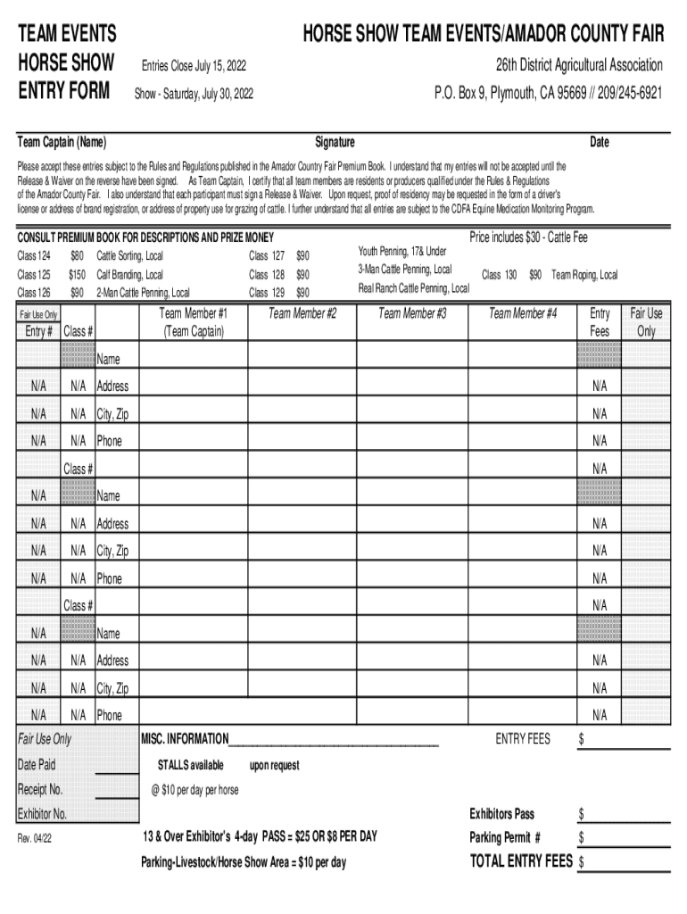 Fillable Online Fillable Online HORSE SHOW AMADOR COUNTY FAIR HORSE SHOW TEAM Fax Email ... Fax ...