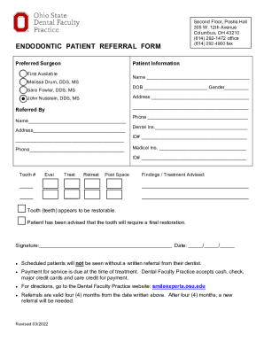 Fillable Online smileexperts osu ENDODONTIC PATIENT REFERRAL FORM ...
