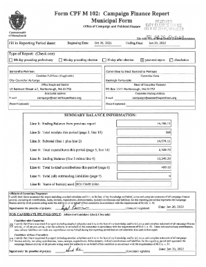Fillable Online Form CPF M 102: Campaign Finance Report Municipal Form ...
