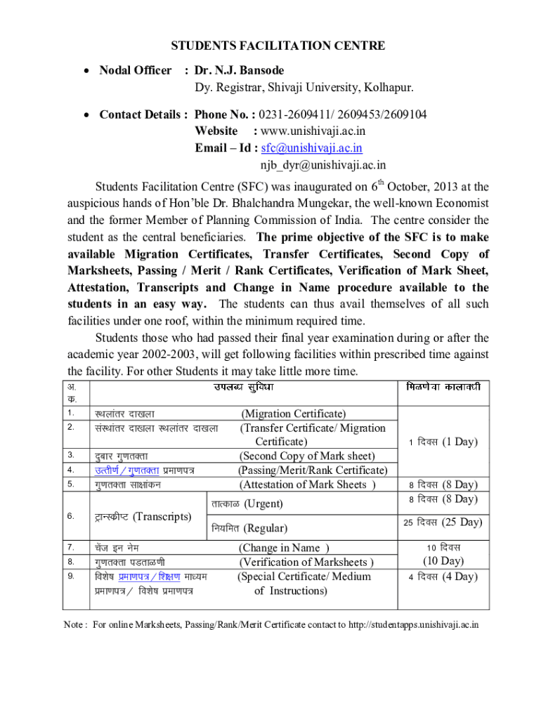 Fillable Online Nodal Officer for Students Facilitation Service - Dr. D ...