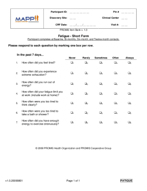 Fillable Online Fatigue - Short Form Fax Email Print - pdfFiller