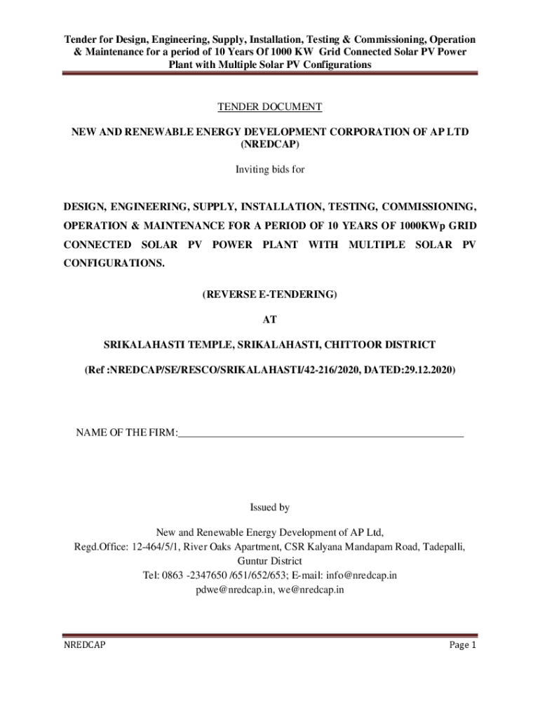 Fillable Online Tender for Design, Engineering, Supply, Installation ...