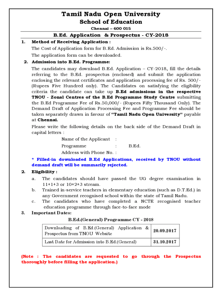 Fillable Online Tamil Nadu Open University TNOU, Chennai: Courses, Fees ...