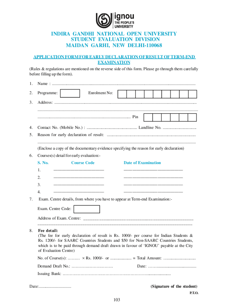 Fillable Online Admission at IGNOU - Contact Us - Indira Gandhi ...