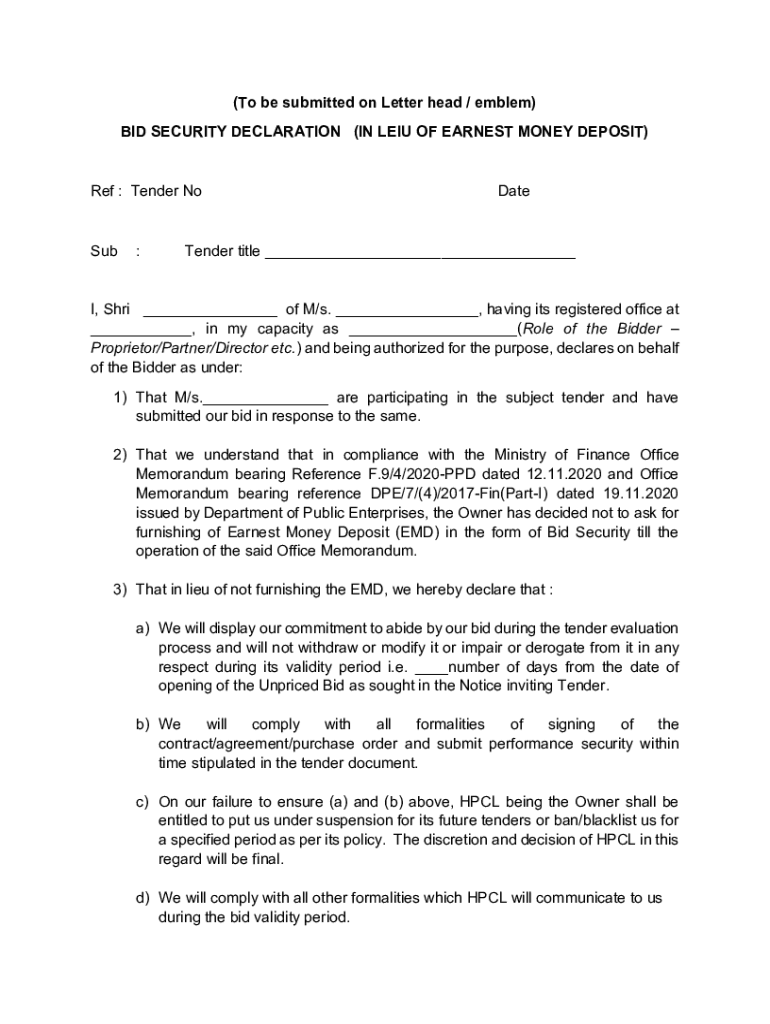 Fillable Online Get Bid Security Declaration Format - US Legal Forms ...
