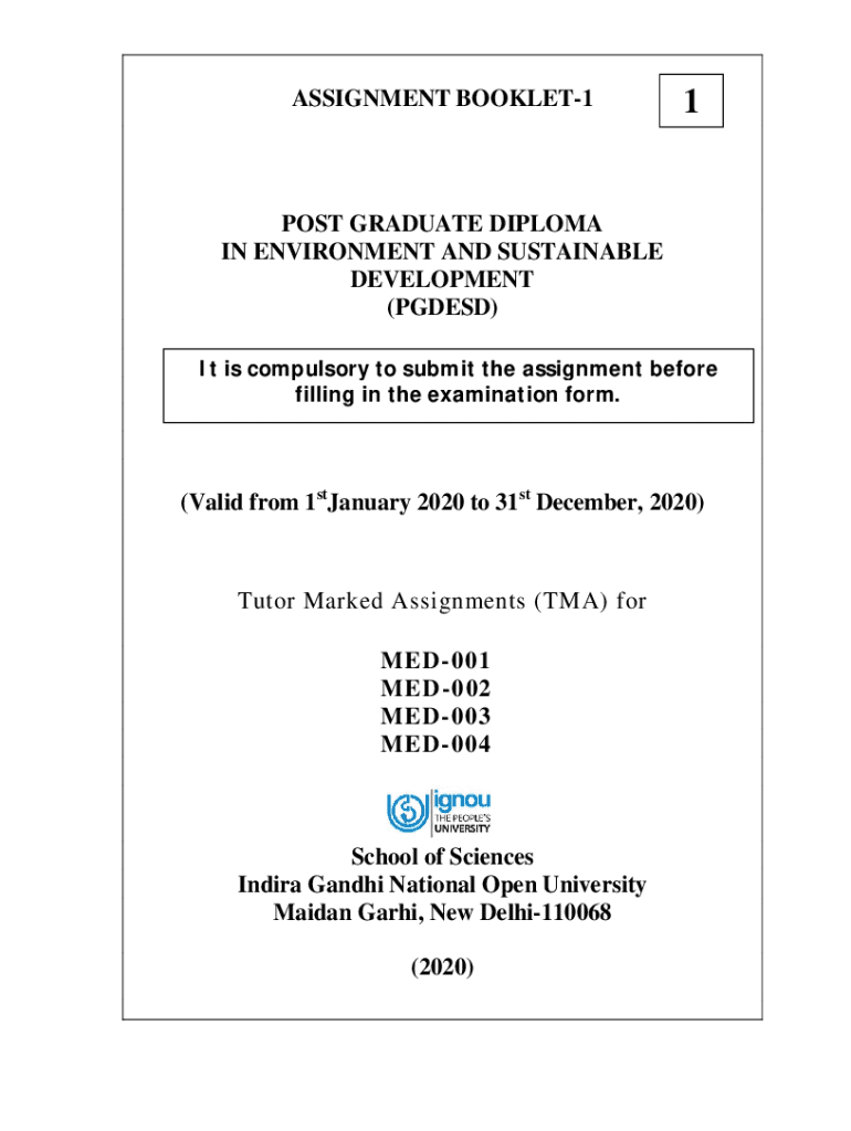 Fillable Online ASSIGNMENT BOOKLET-1 1 POST GRADUATE DIPLOMA IN ENVIRONMENT AND ... Fax Email ...