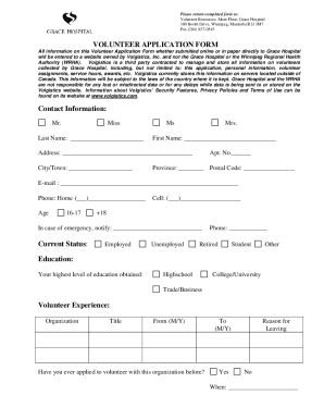Fillable Online Fillable Online volunteer application form - Grace Hospital Fax Email ... Fax ...