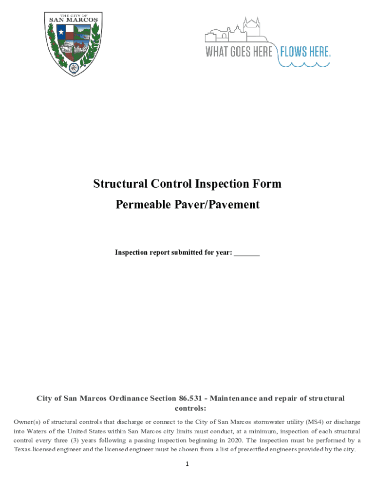 Fillable Online Structural Control Inspection Form Permeable Paver ...