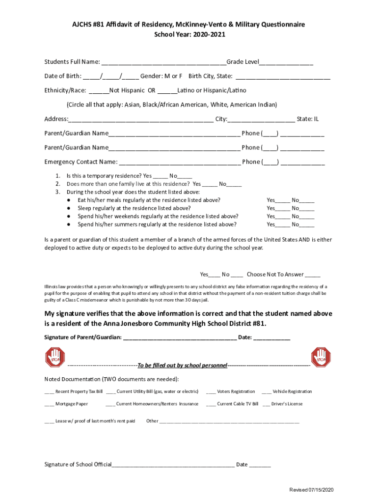 Fillable Online AJCHS #81 Affidavit of Residency, McKinney-Vento ...