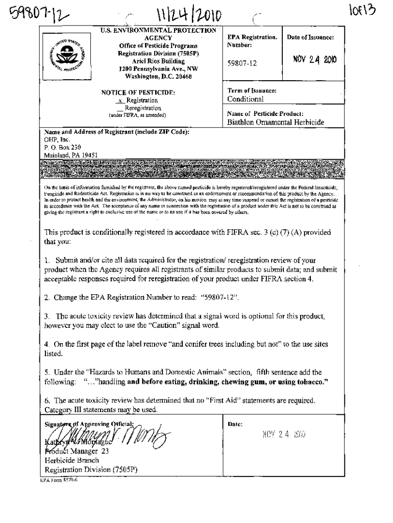 Fillable Online U.S. EPA, Pesticides, Label, BIATHLON, 11/24/2010 ...