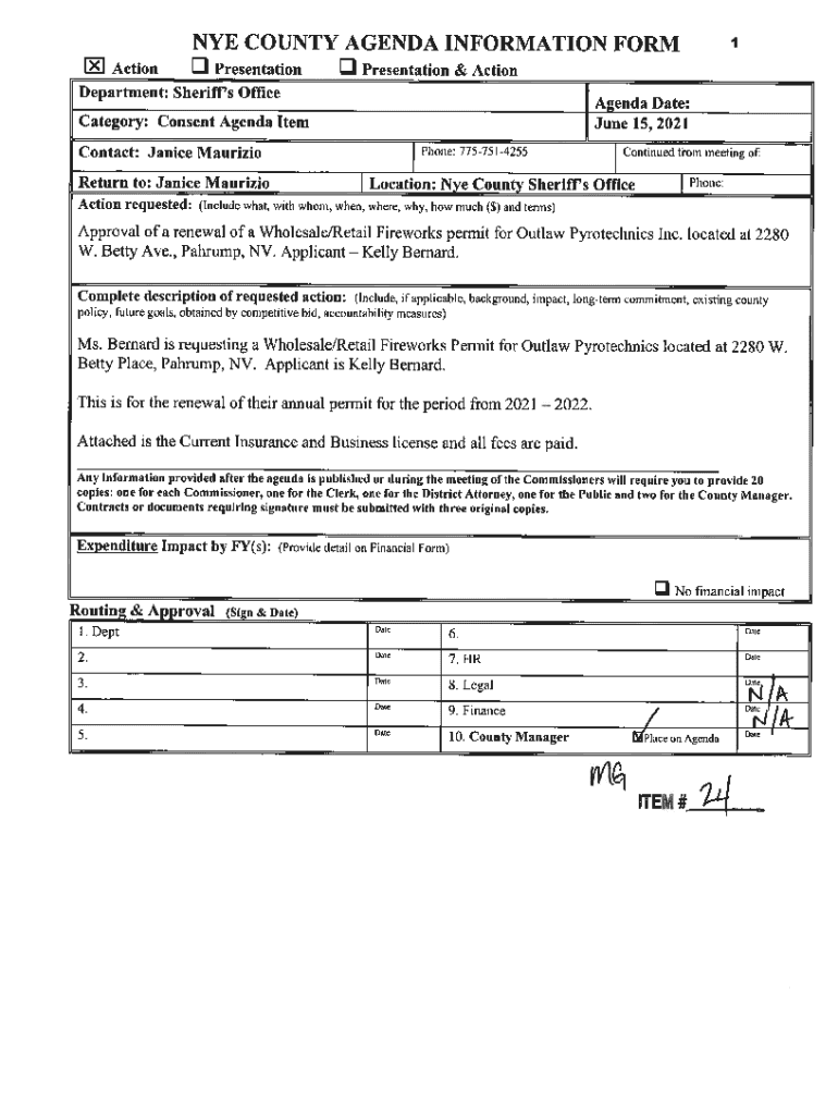Fillable Online Fillable Online NYE COUNTY AGENDA INFORMATION FORM - I1 ...
