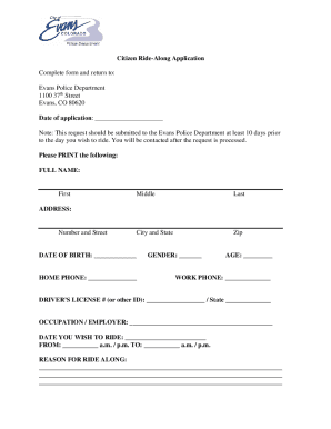 Fillable Online Citizen Ride-Along Application Complete form and return ...