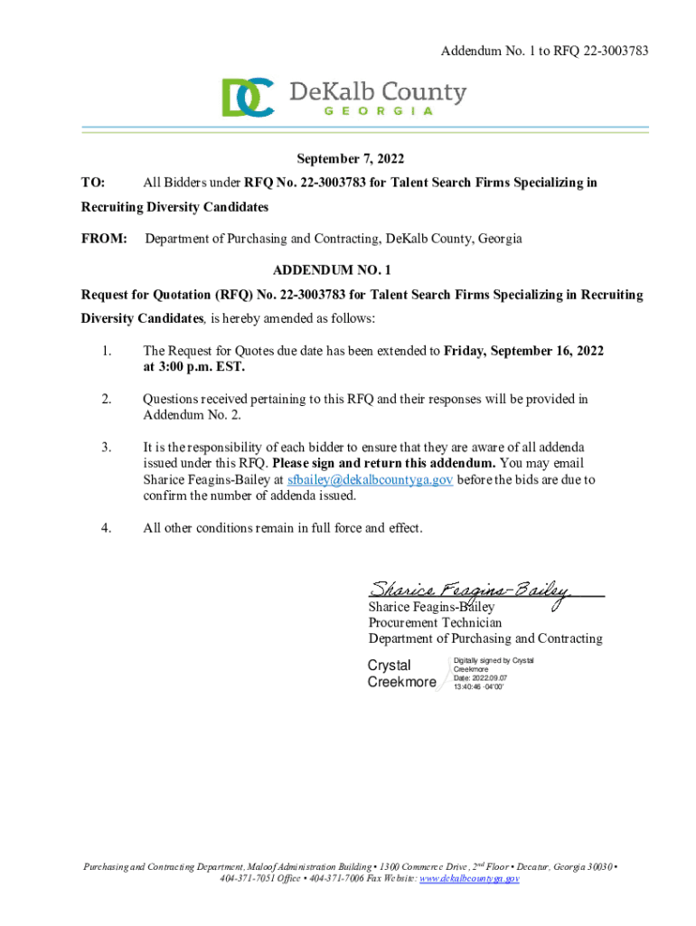 Fillable Online ADDENDUM NO. 1 to the RFQ Documents for the ...