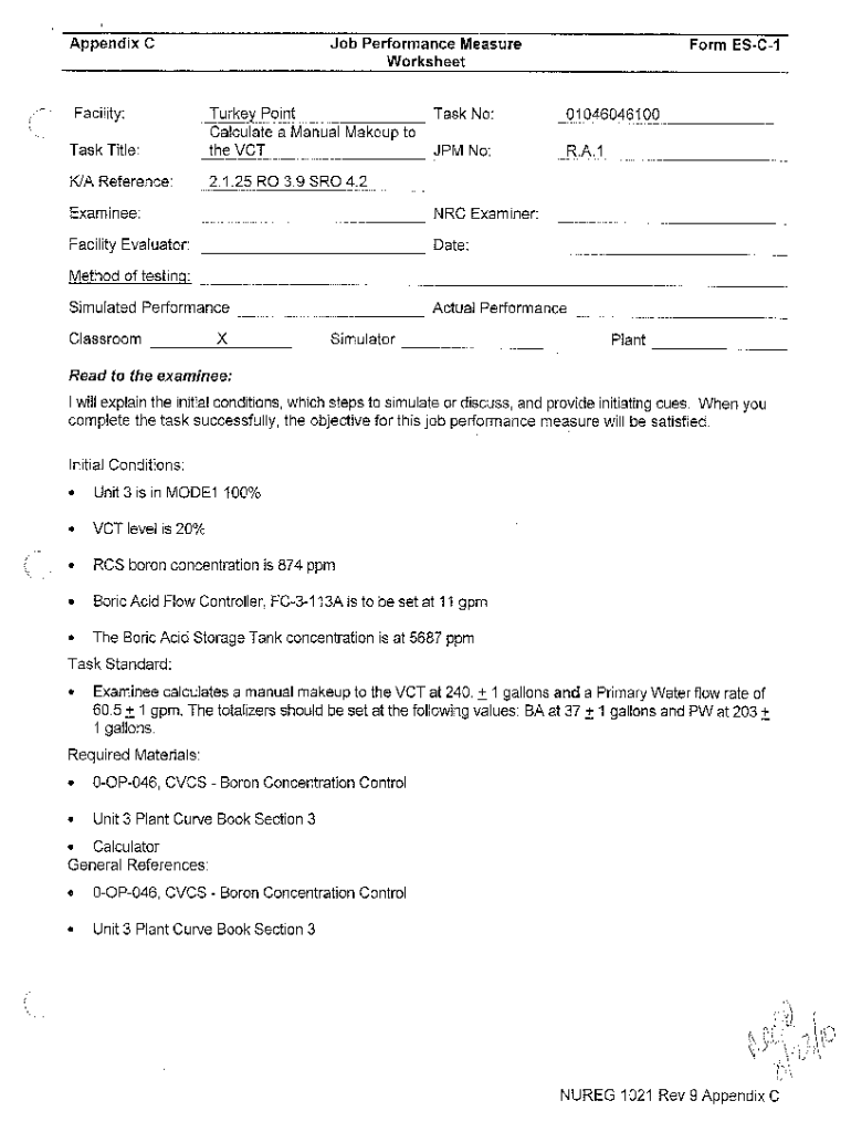 Fillable Online Appendix C Job Performance Measure Worksheet Form ES-C ...