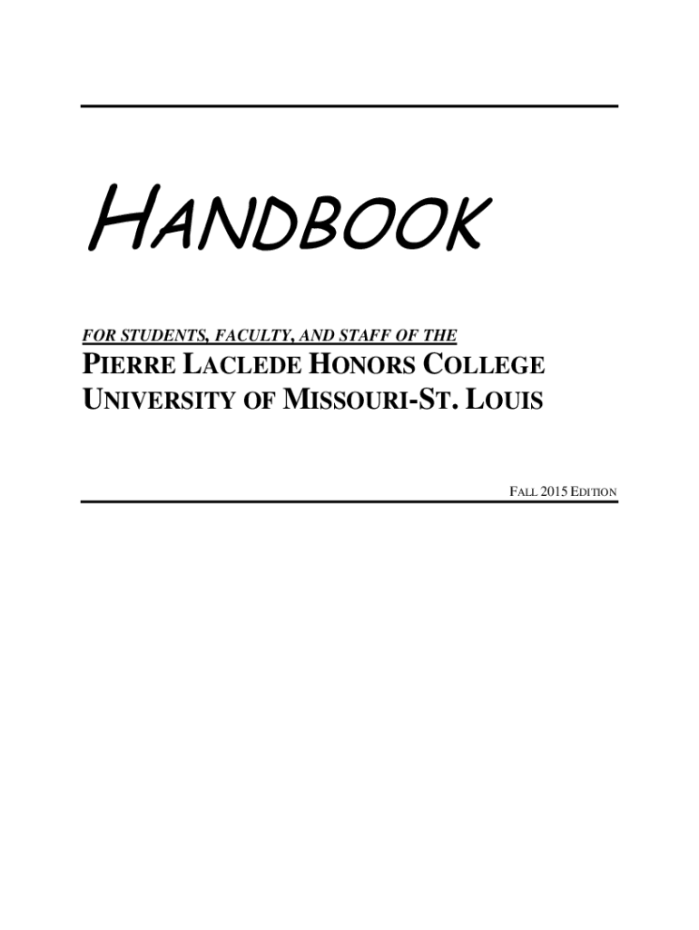 Fillable Online HANDBOOK PIERRE LACLEDE HONORS COLLEGE UNIVERSITY OF ...