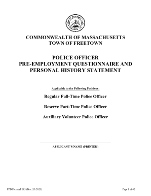 Fillable Online POLICE OFFICER PRE-EMPLOYMENT QUESTIONNAIRE AND ...