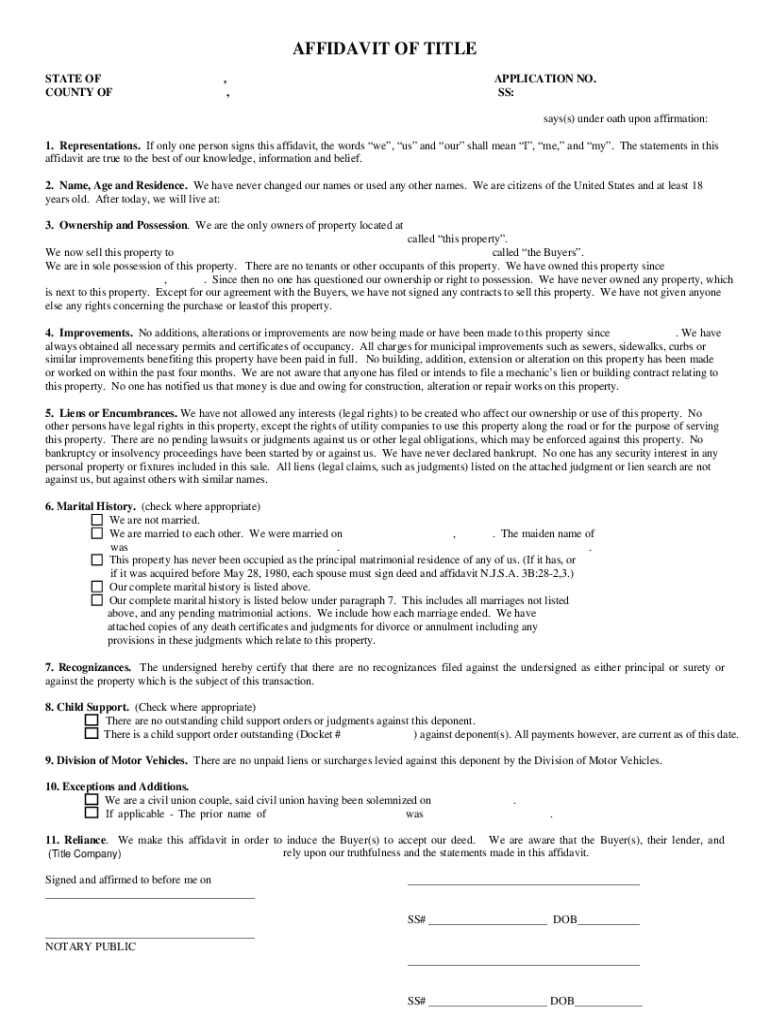 Fillable Online What Is an Affidavit of Title? Definition, Purposes ...