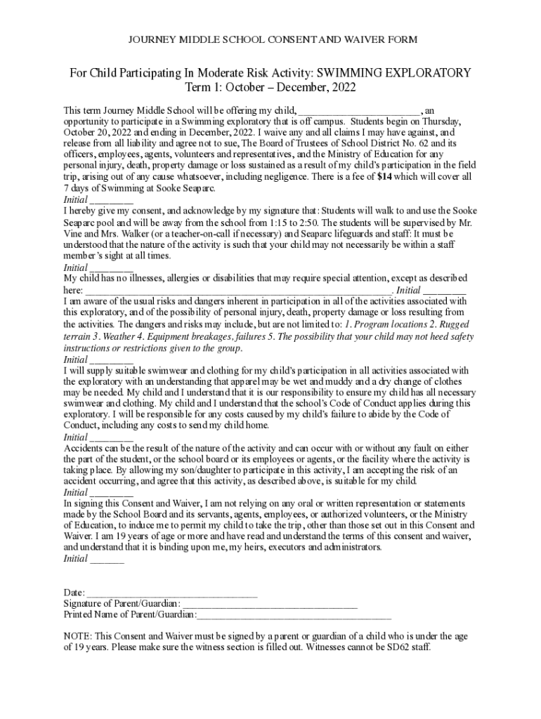 Fillable Online Swimming Exploratory Consent Form Fax Email Print ...