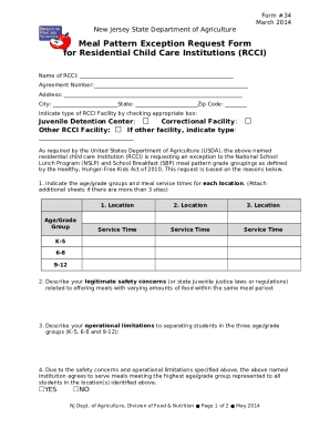 Meal Pattern Exception Request Doc Template | pdfFiller