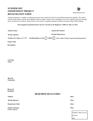 Fillable Online Fillable Online macalester SUMMER INDEPENDENT PROJECT ...